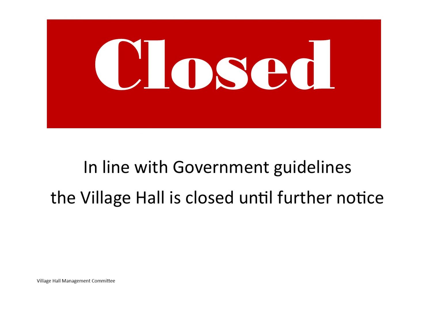 Hall Closed – Cowling Village Hall